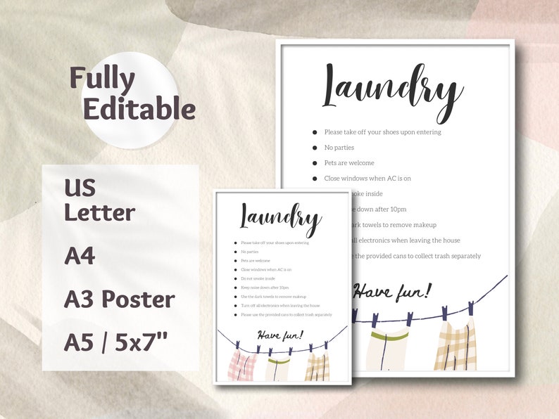 Editable Laundry Room Sign Washing Machine Instructions - Etsy