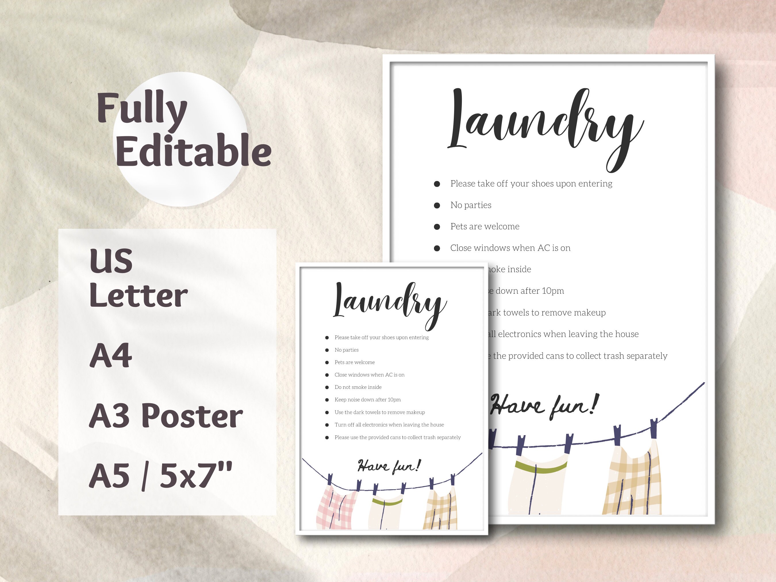 Editable Laundry Room Sign Washing Machine Instructions - Etsy