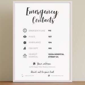 Emergency Contacts Airbnb Sign, Printable Template for Holiday Homes ...