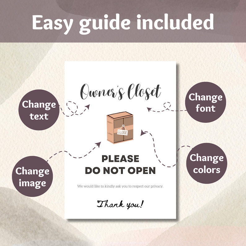 Owner's Closet Sign, Please Do Not Open Sign, Privacy Note, Editable ...