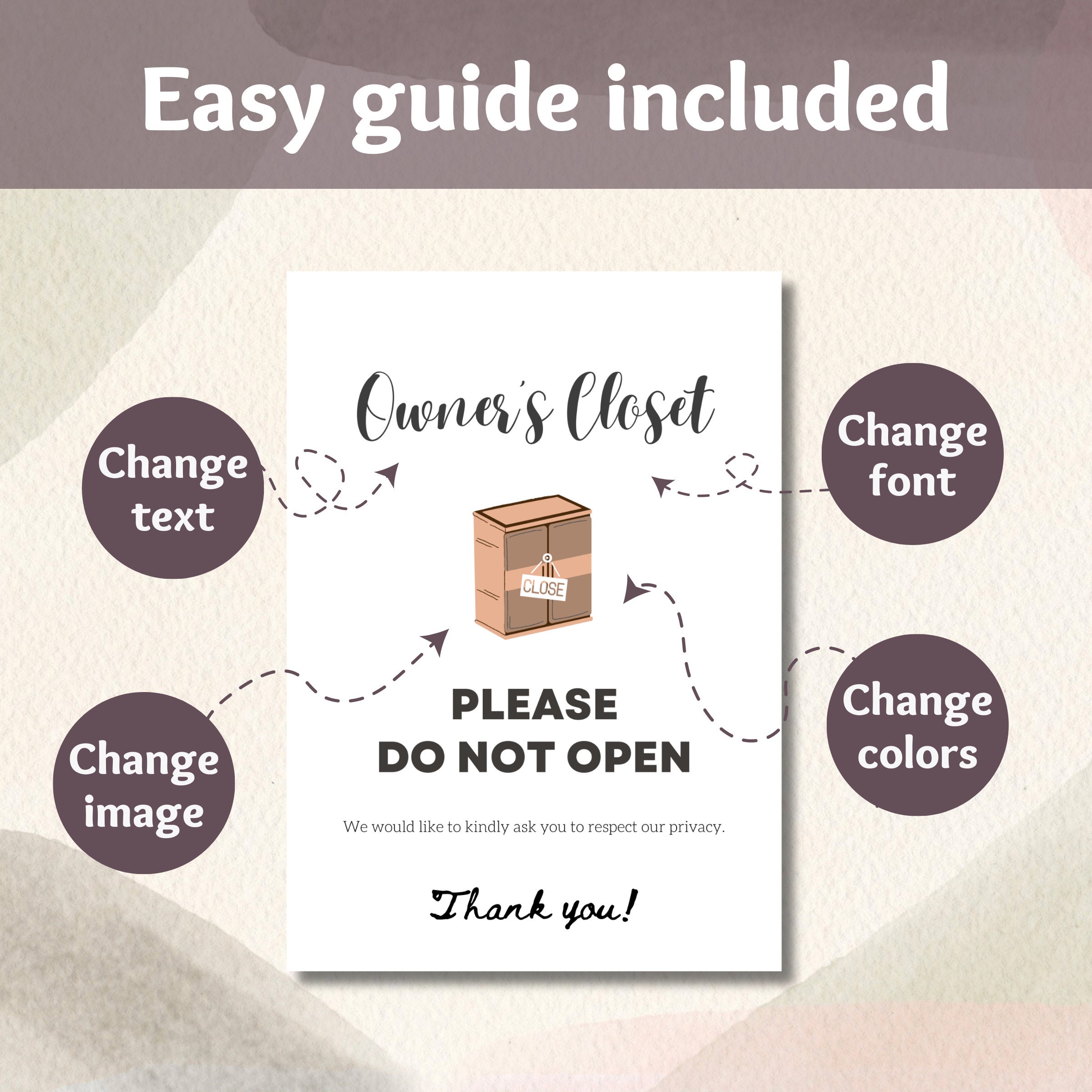 Owner's Closet Sign, Please Do Not Open Sign, Privacy Note, Editable ...