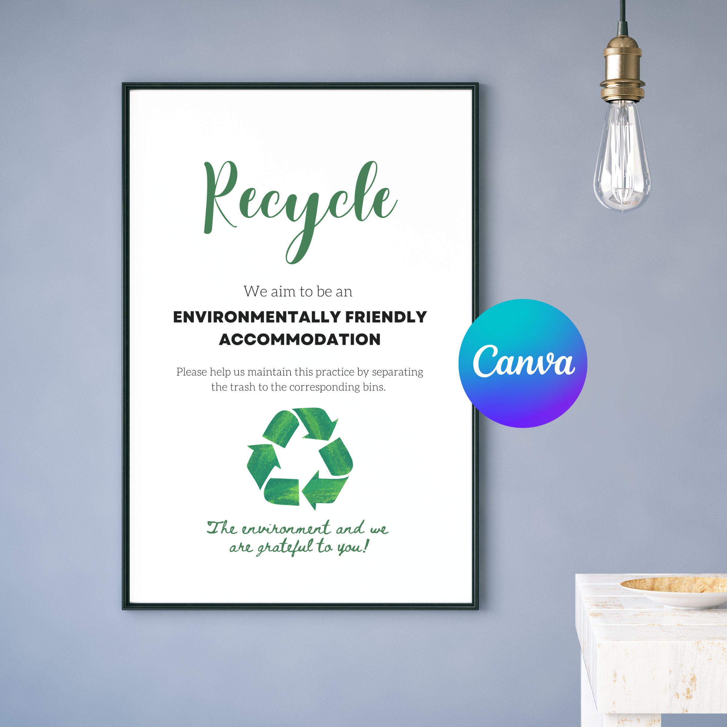 Recycle Sign, Eco-friendly Printable Airbnb Signage, Editable Vacation ...