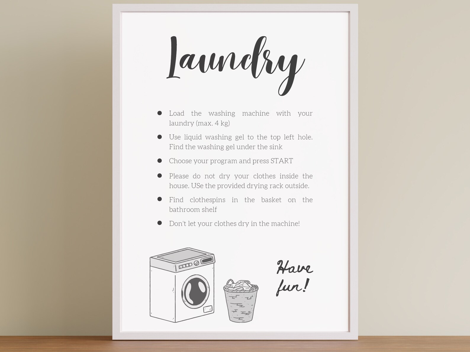 Editable Laundry Room Sign, Washing Machine Instructions, Printable ...
