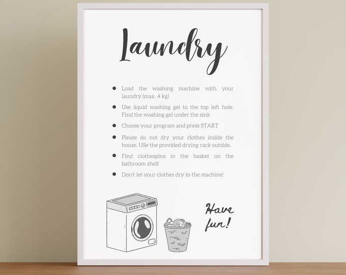Editable Laundry Room Sign, Washing Machine Instructions, Printable ...