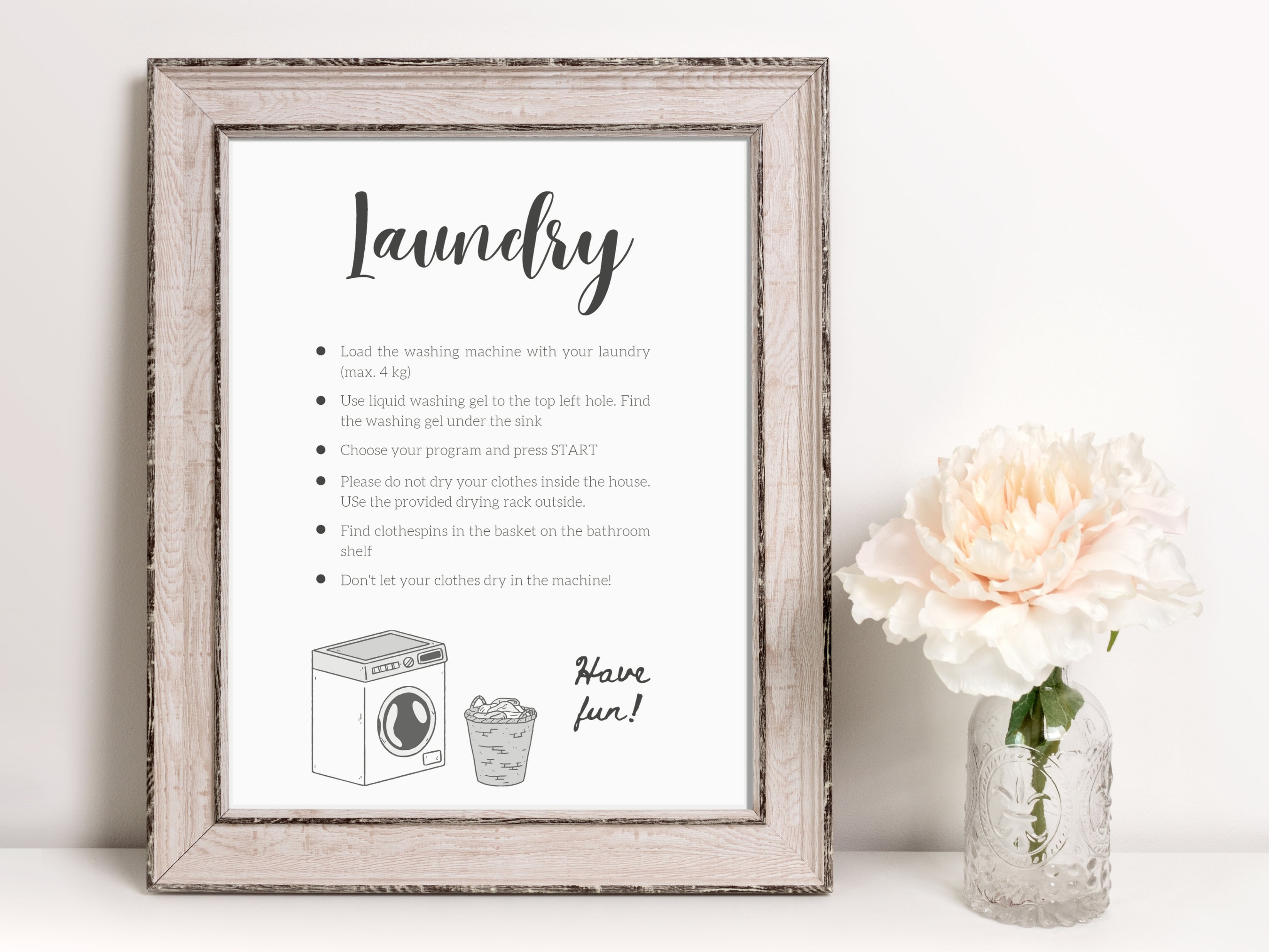 Editable Laundry Room Sign, Washing Machine Instructions, Printable ...