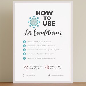 Editable AC Sign, Printable Airbnb Air Conditioner Sign, Custom VRBO ...