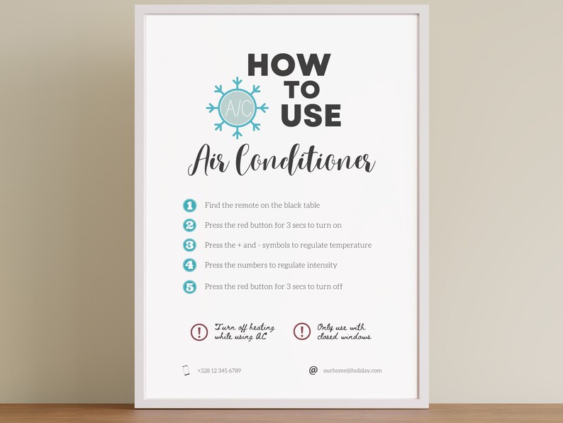 Editable AC Sign, Printable Airbnb Air Conditioner Sign, Custom VRBO ...