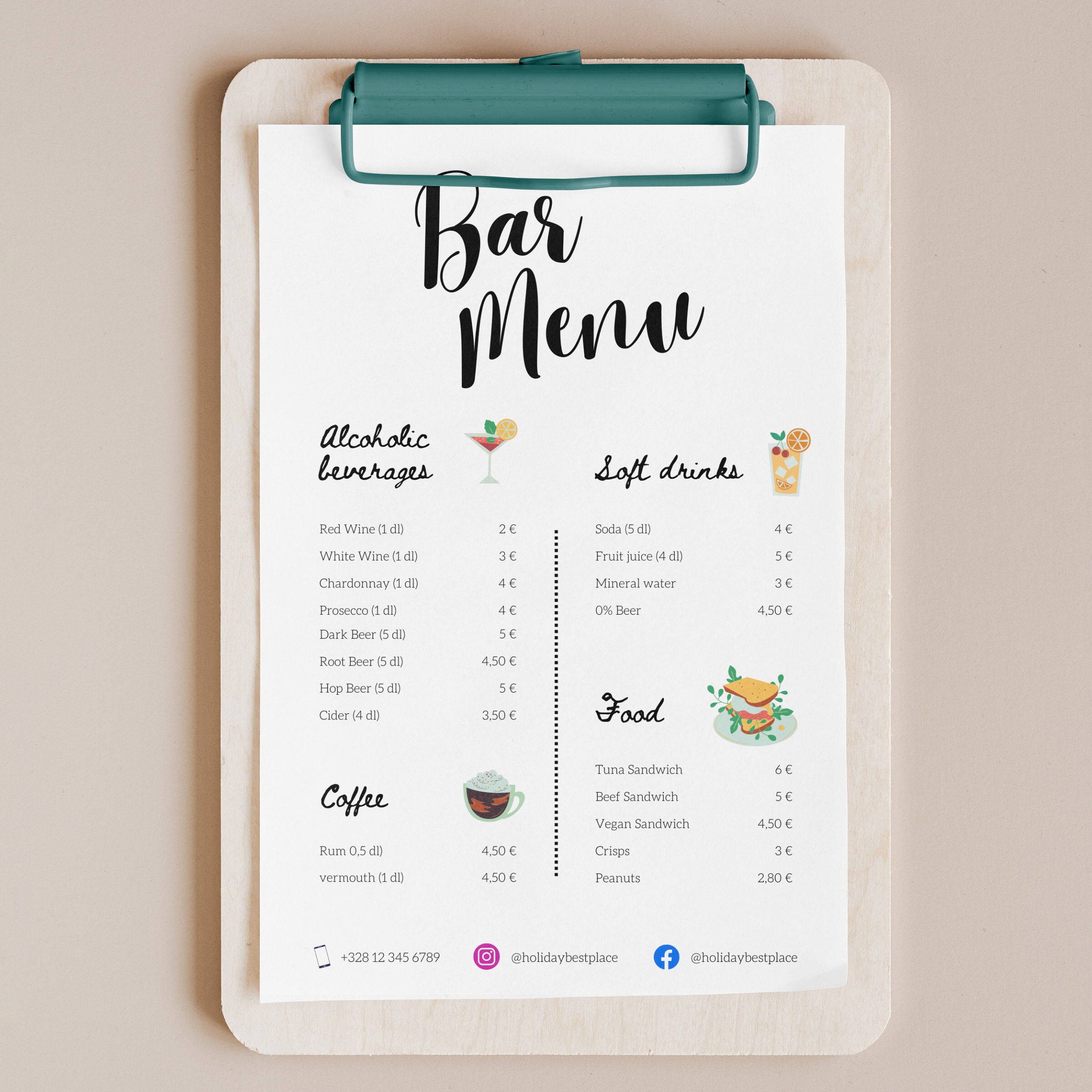 Editable Diner Price Sheet, Custom One-page Bar Menu Card, Printable ...