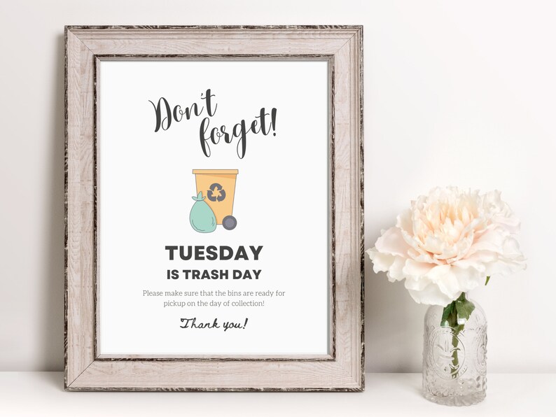 Trash Day Sign Pick up Day Reminder Airbnb VRBO Editable Template Eco ...
