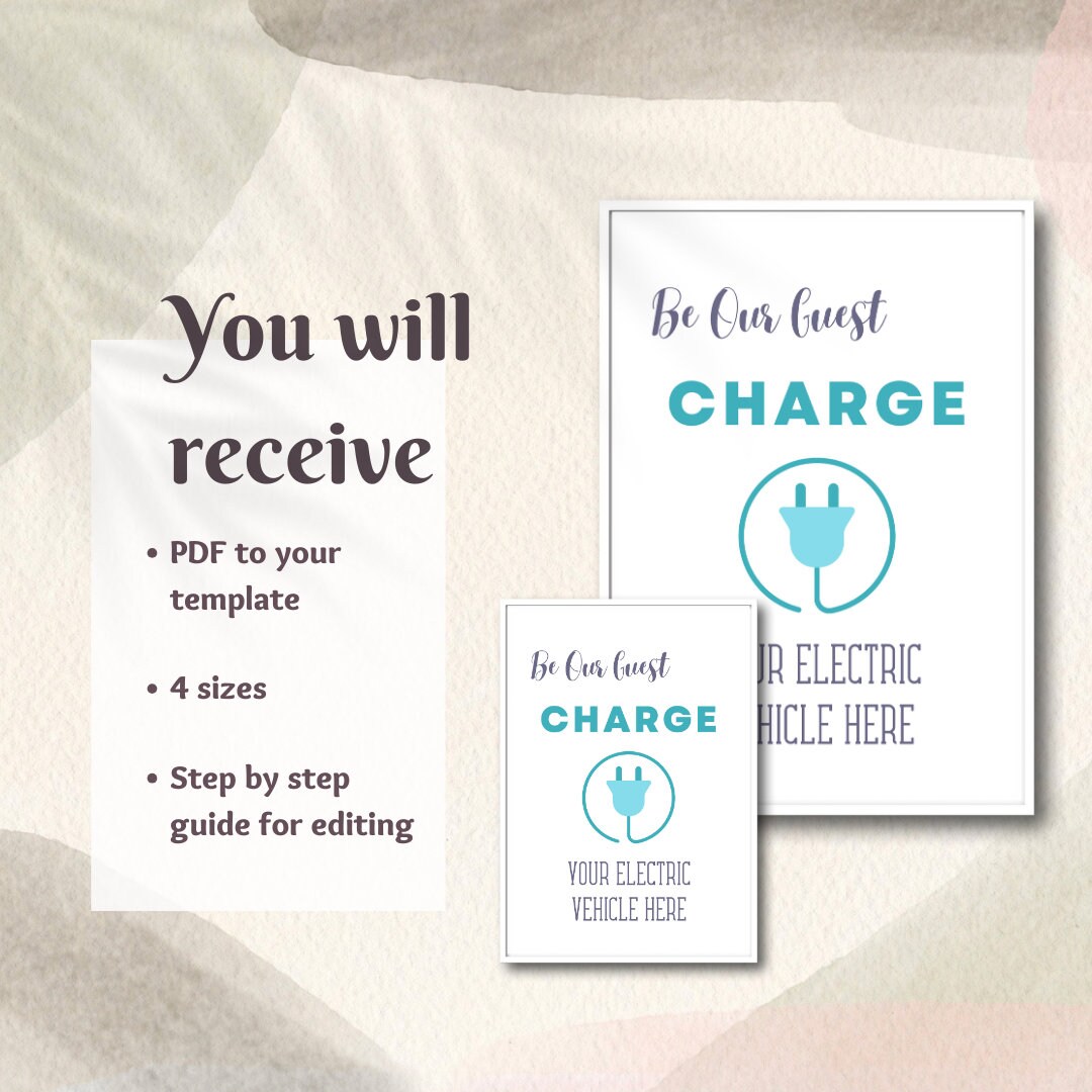 Electric Car Charger Sign EV Charging Station Sign Editable - Etsy
