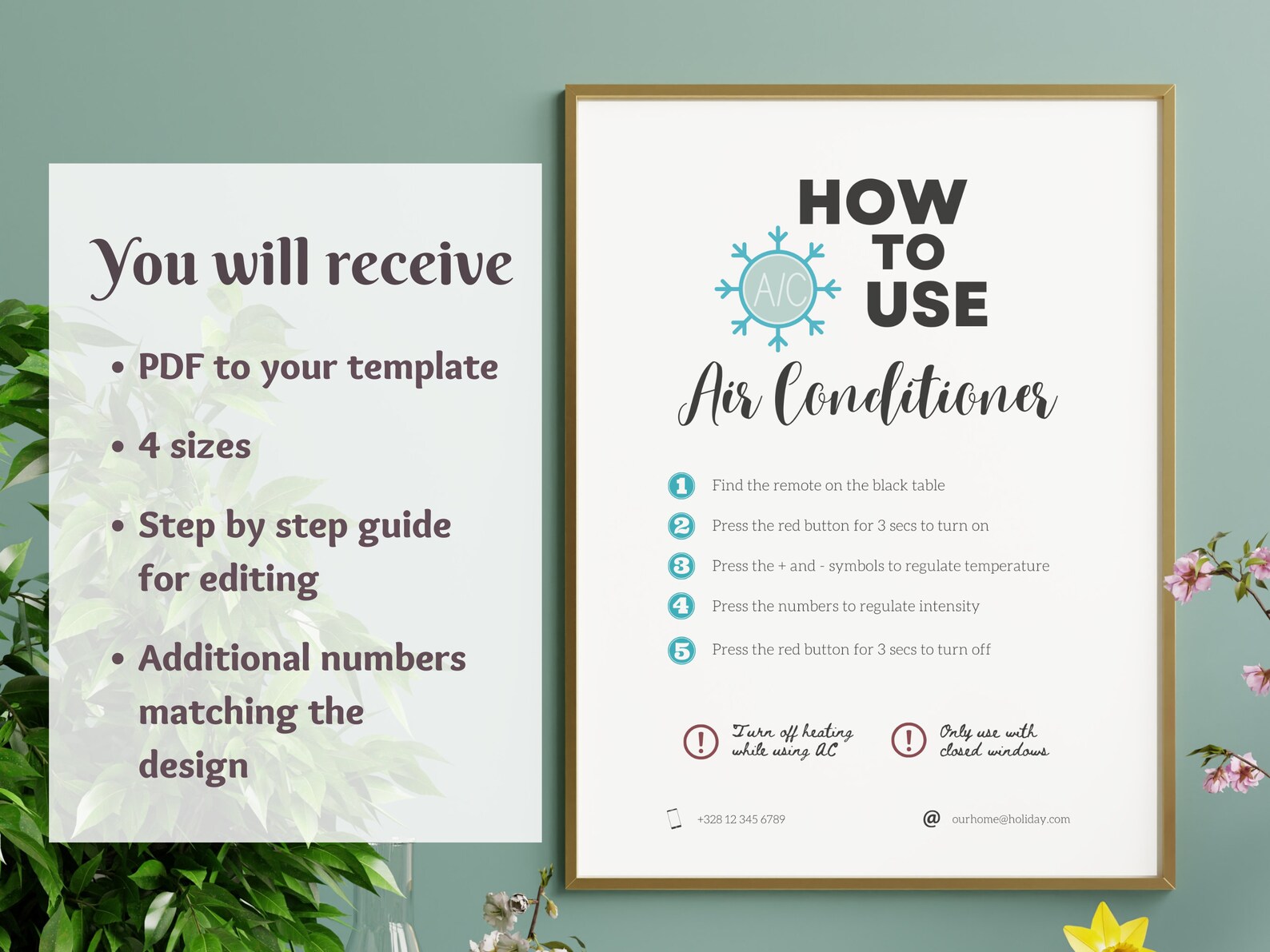 Editable AC Sign, Printable Airbnb Air Conditioner Sign, Custom VRBO ...