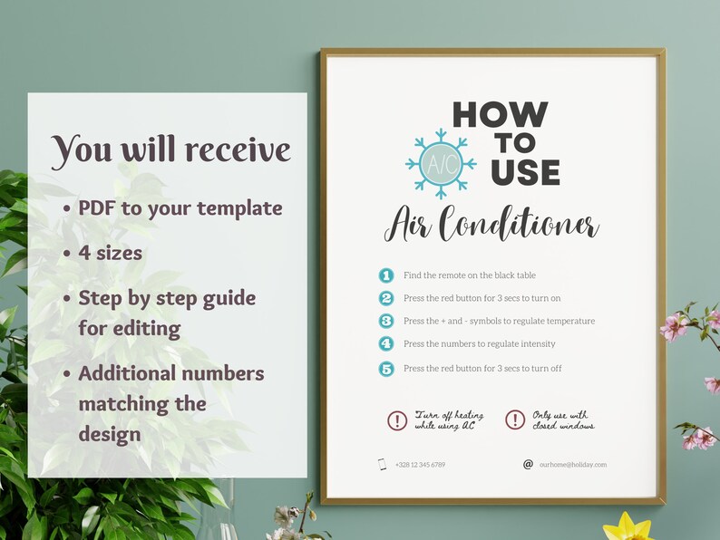 Editable AC Sign, Printable Airbnb Air Conditioner Sign, Custom VRBO ...