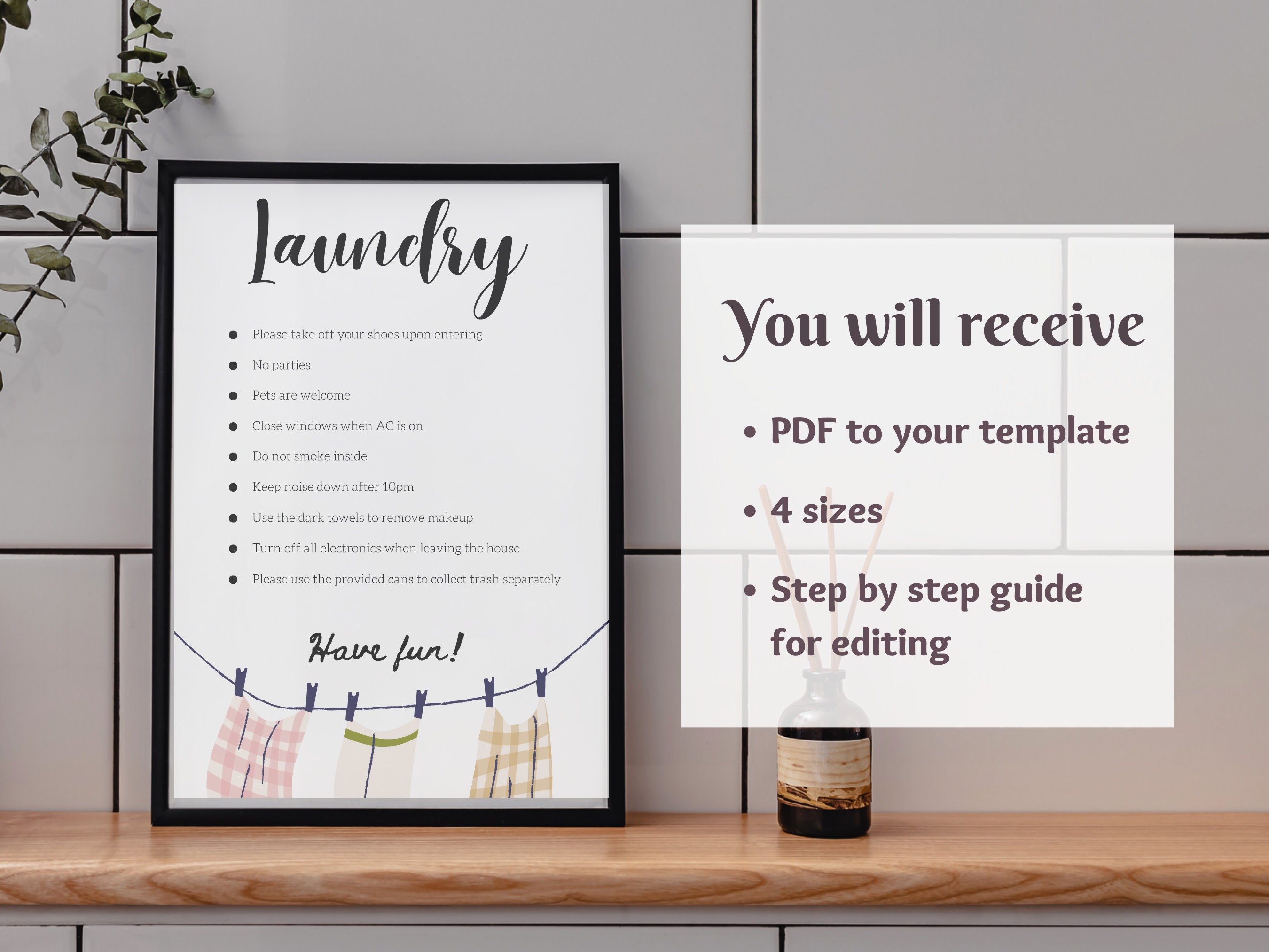 Editable Laundry Room Sign, Washing Machine Instructions, Printable ...