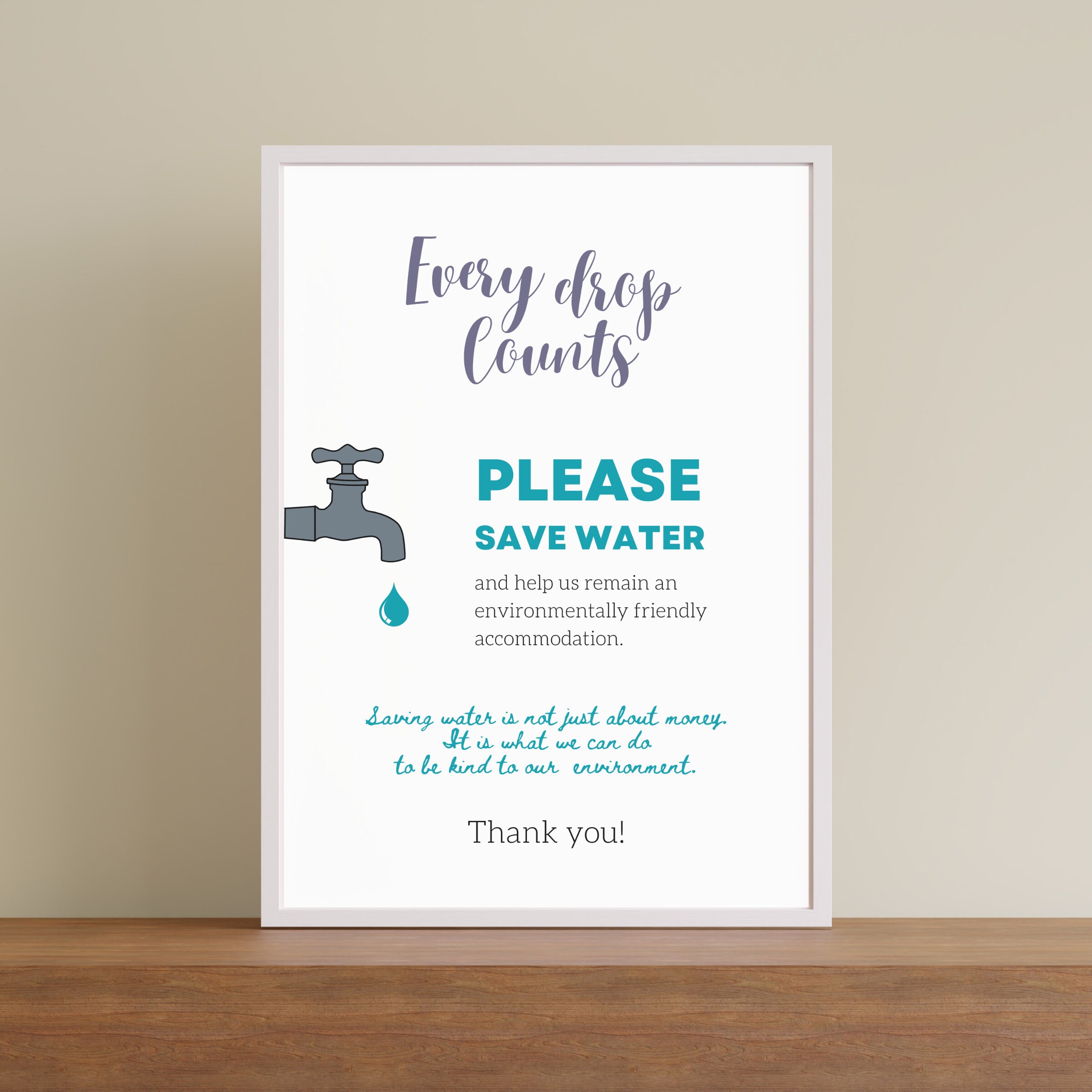 Save Water Sign, Do Not Waste Water Eco-friendly Printable Airbnb ...