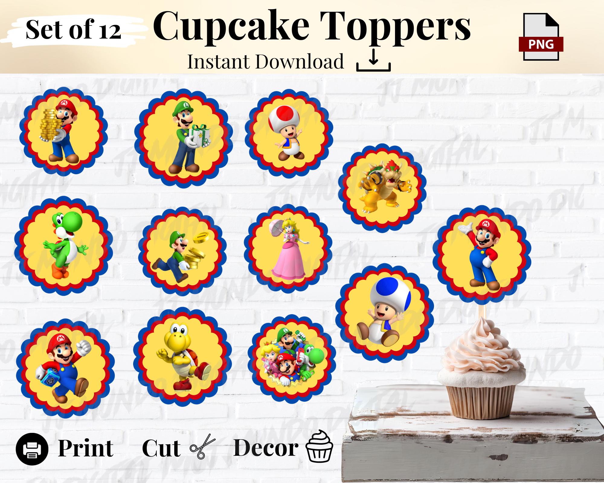Super Mario Cupcake Toppers , Instant Download , Set of 12 , Kids Party ...