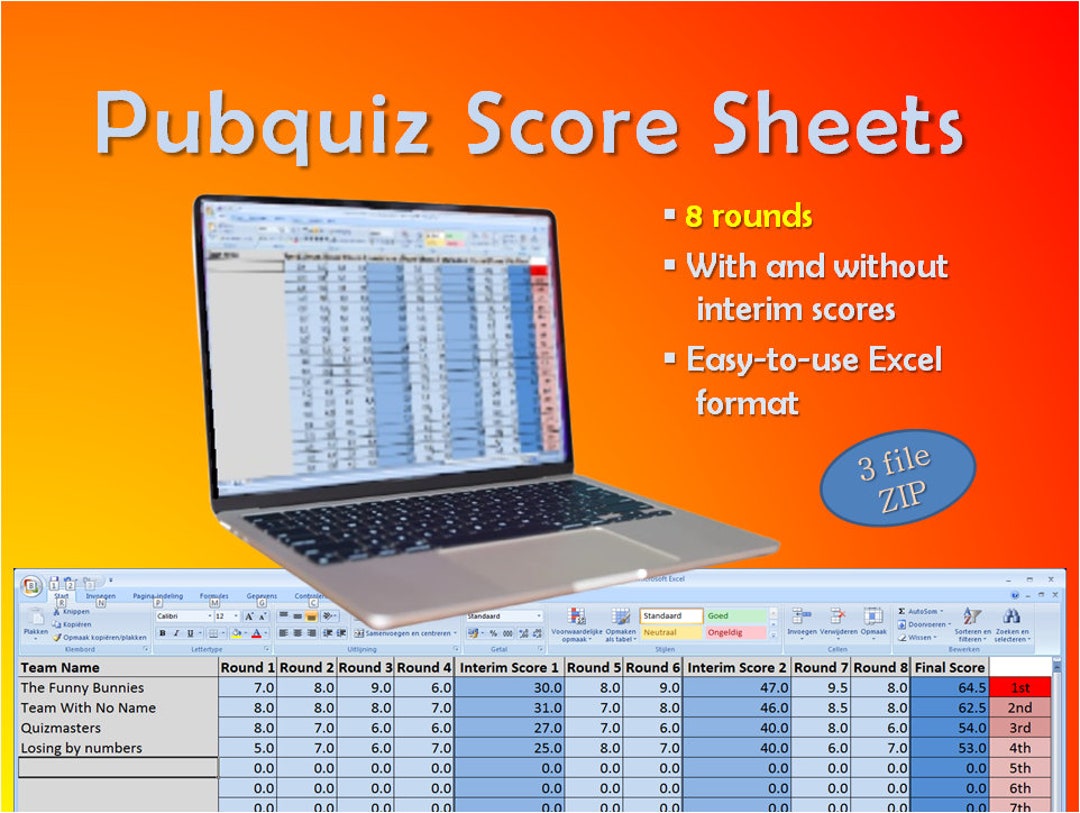 Pubquiz Score Sheets Excel Sheets Digital Download Template - Etsy