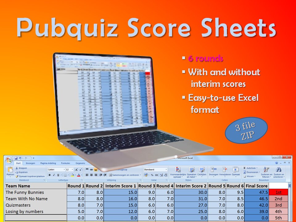 Pubquiz Score Sheets, Excel Sheets, Digital Download Template - Etsy