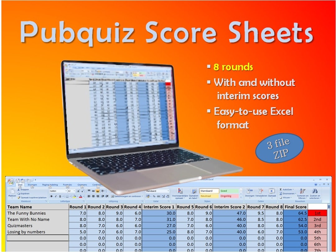 Pubquiz Score Sheets, Excel Sheets, Digital Download Template - Etsy