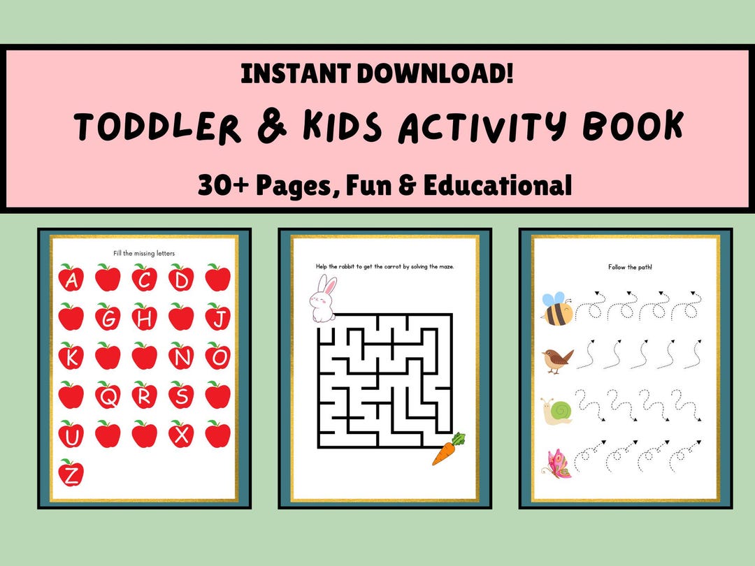 Toddler & Kids Activity Book I Printable Preschool Workbook I Tracing ...