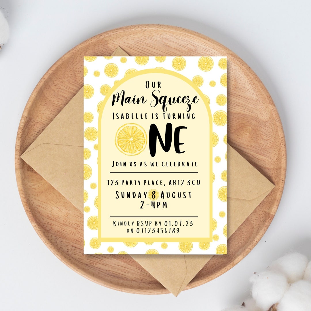 Lemon Invitation, 1st Birthday Invite, Physical Invitation, Lemonade ...