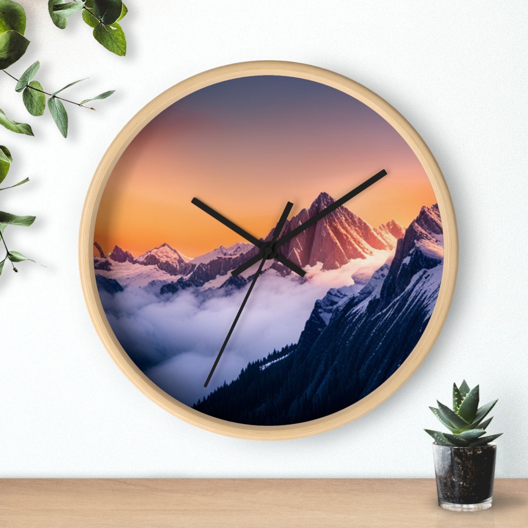 Wall Clock With Mountain Sky Line - Etsy