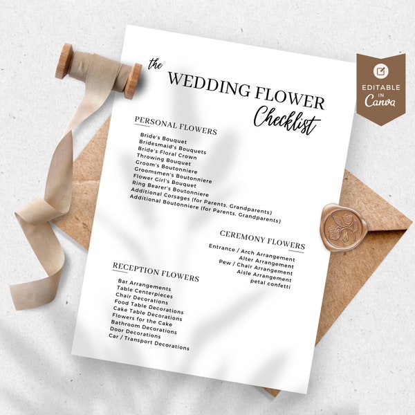 Wedding Flower Checklist Printable - Etsy