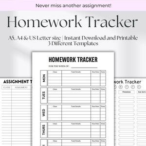 Homework Schedule Tracker Printable | Assignment Tracker | Homework ...
