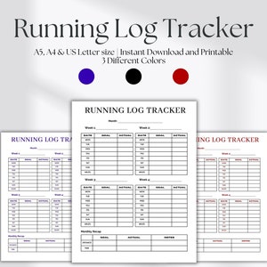PDF Printable Running Tracker Log Template, Running Planner, Cardio ...