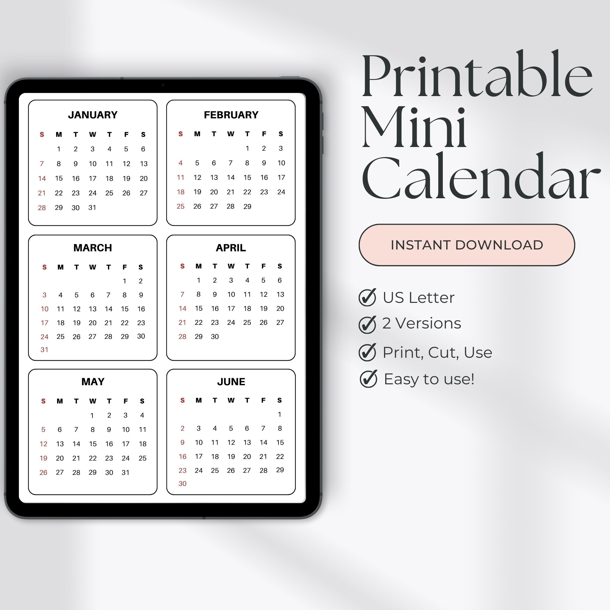 2024 Mini Calendars | Monthly Planner | Minimalist Calendar | 3.5 X3.4 ...