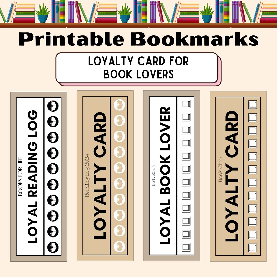 10 Printable Bookmark- Loyalty Card, Reading Log Bookmark, Book Tracker ...