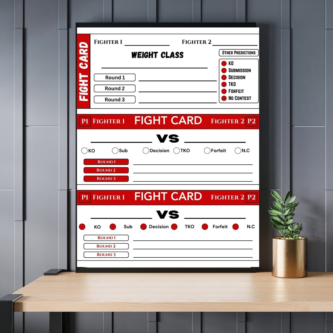 Editable Fight Prediction Card Templates, Sports Game Activity With ...