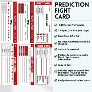 Editable Fight Prediction Card Templates, Sports Game Activity With ...