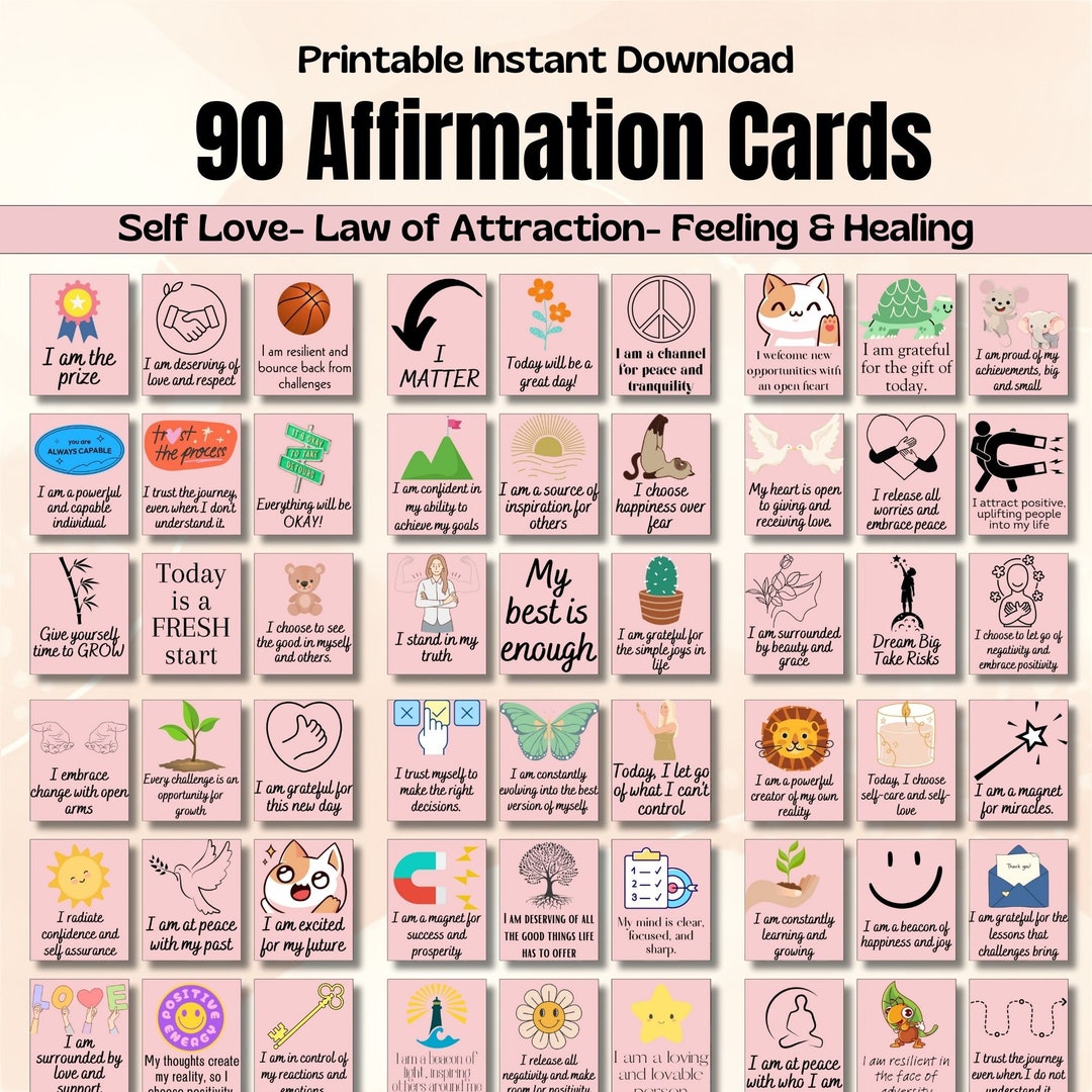 90 Affirmation Card, Mindfulness Affirmations Deck 2024, Positive ...