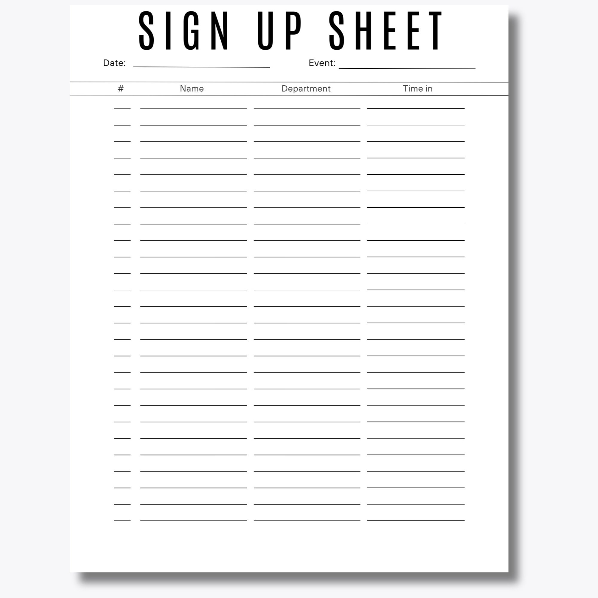 Minimalist Sign up Sheet Template, 2 Printable Sign up Templates, Event ...