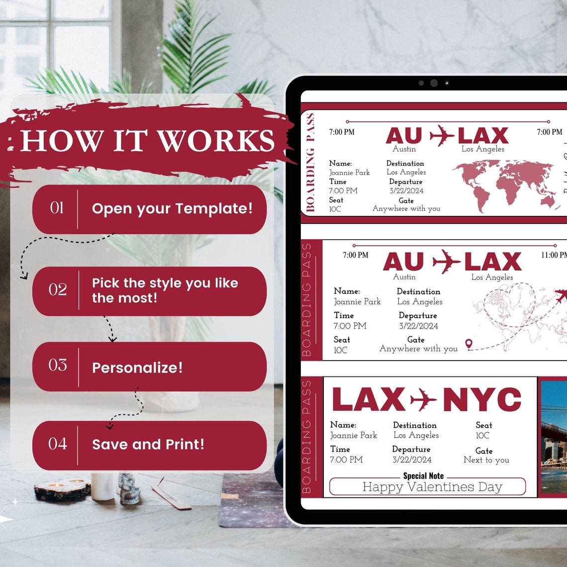 6 Editable Boarding Pass Template, Printable Custom Airline Ticket ...