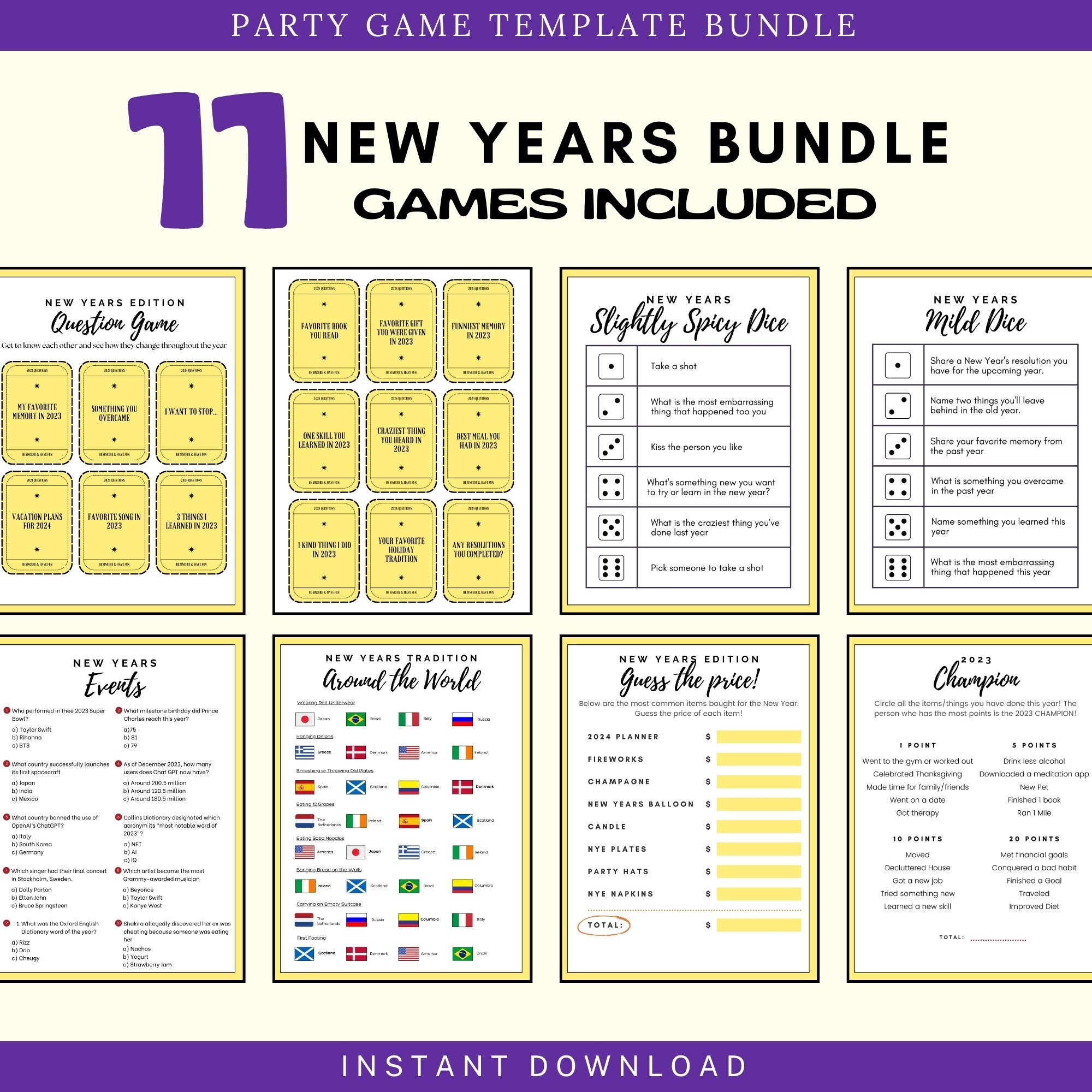 11 New Year Activity Printable, NYE Party 23-24 Game Bundle, New Year ...