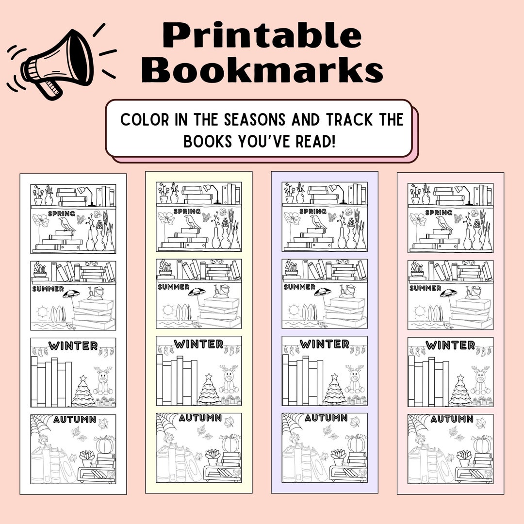 Season Coloring Bookmark Set - JPG Bookmark Sets - Creative 4 Bookmark ...