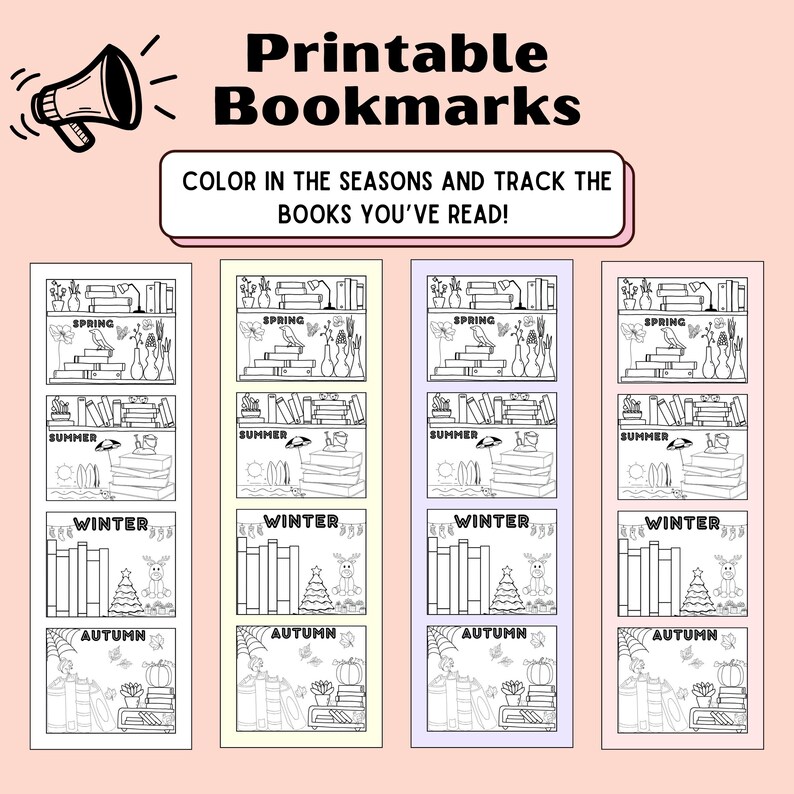 Season Coloring Bookmark Set - JPG Bookmark Sets - Creative 4 Bookmark ...
