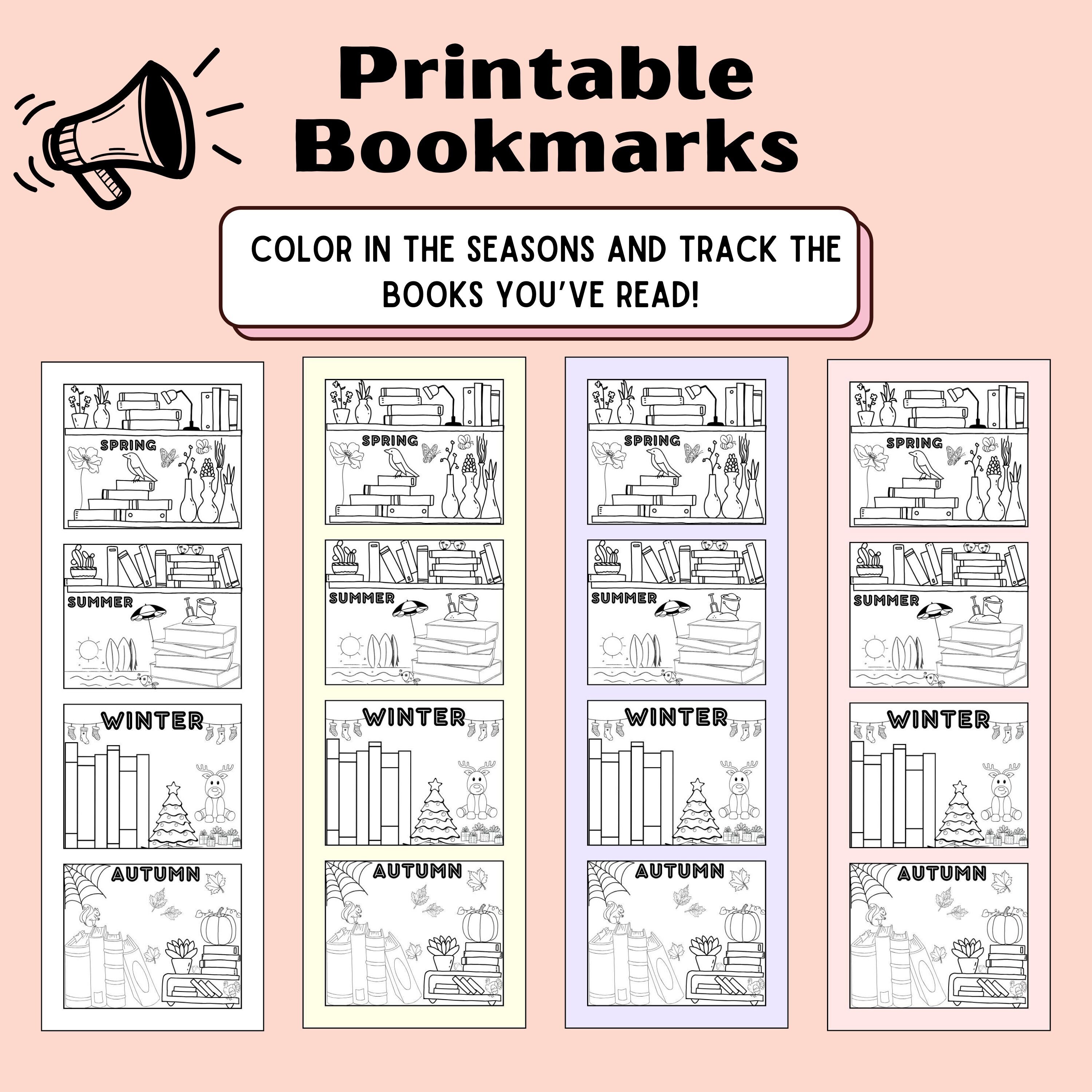 Season Coloring Bookmark Set JPG Bookmark Sets Creative 4 Bookmark ...