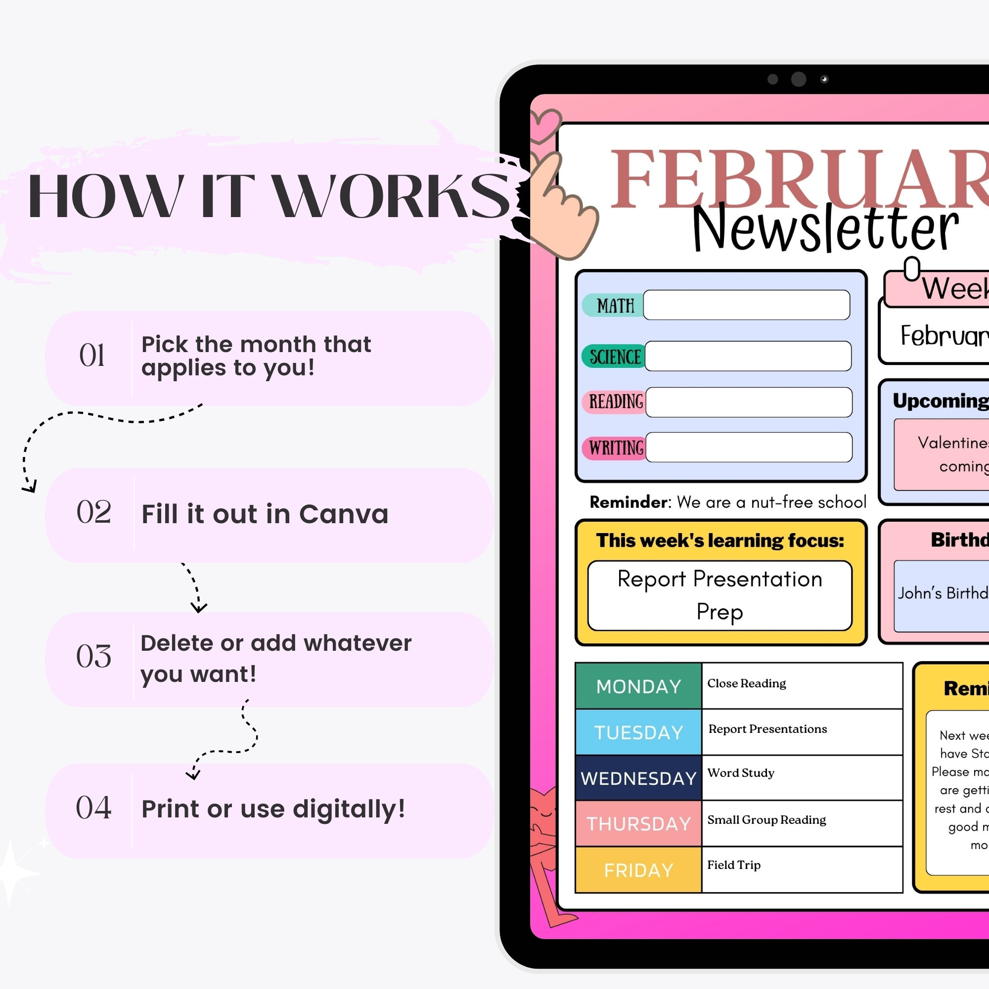 Classroom Teacher Newsletter Template, Editable Newsletter, Monthly ...