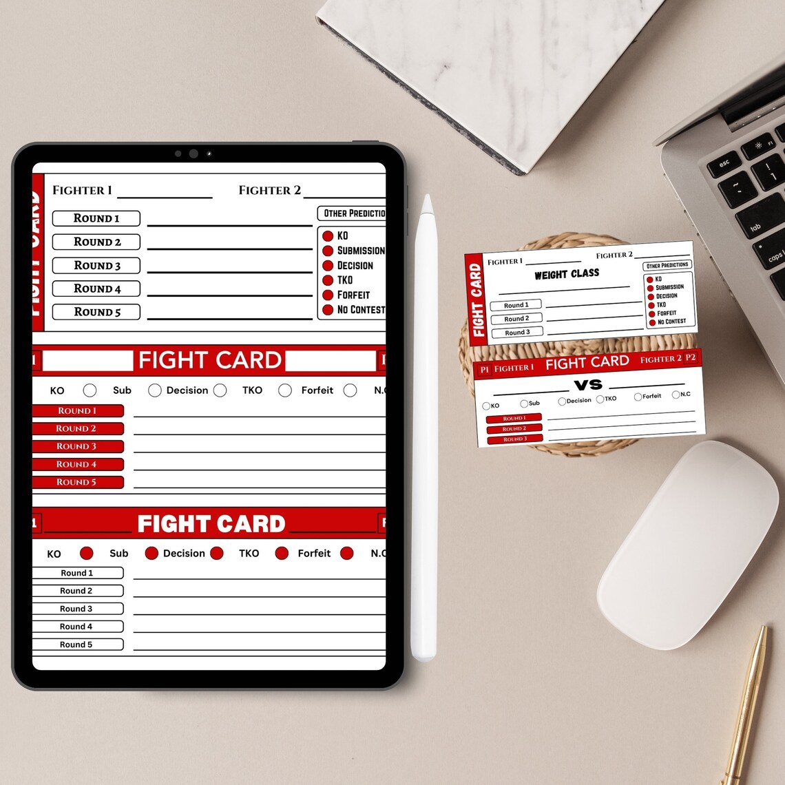 Editable Fight Prediction Card Templates, Sports Game Activity With ...