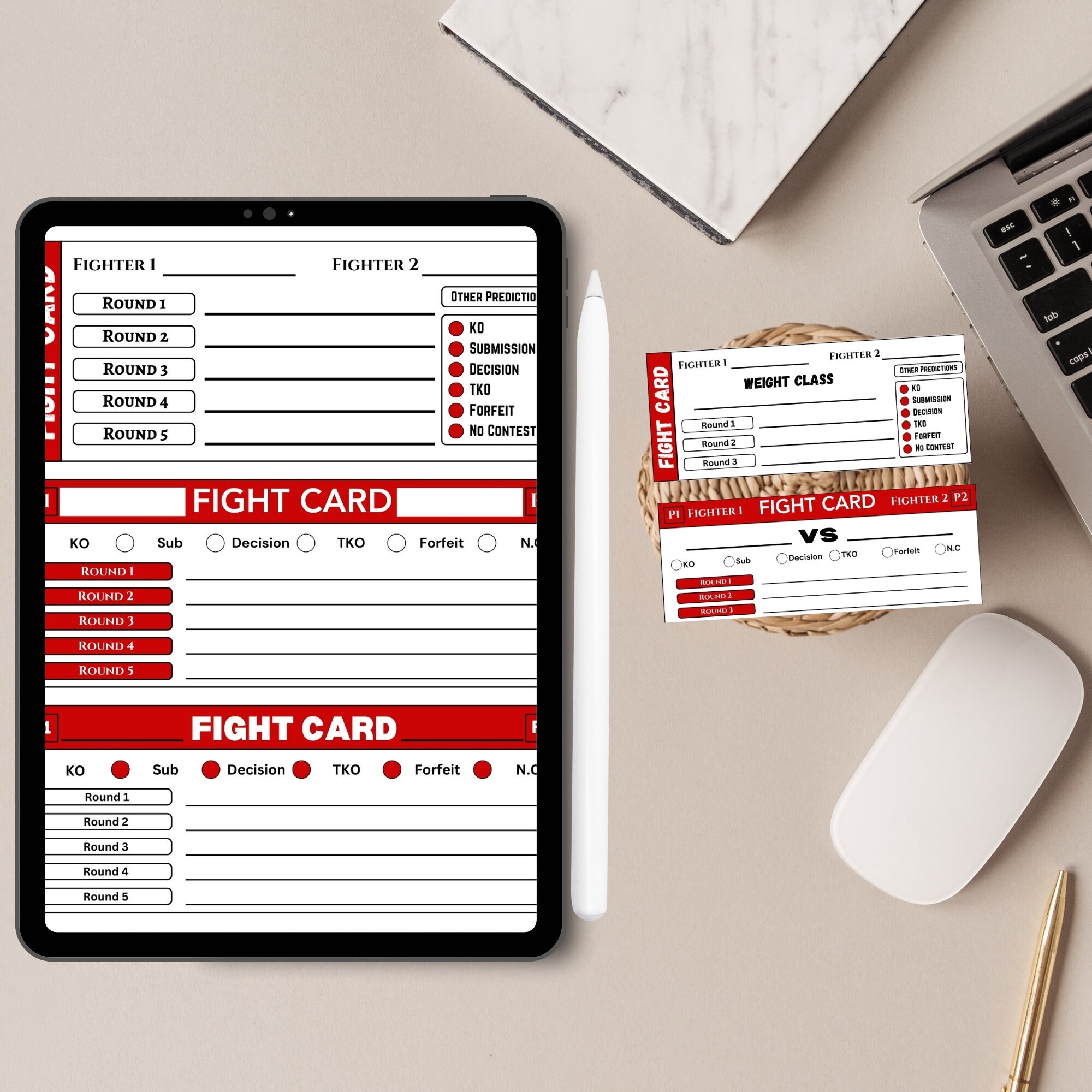 Editable Fight Prediction Card Templates, Sports Game Activity With ...