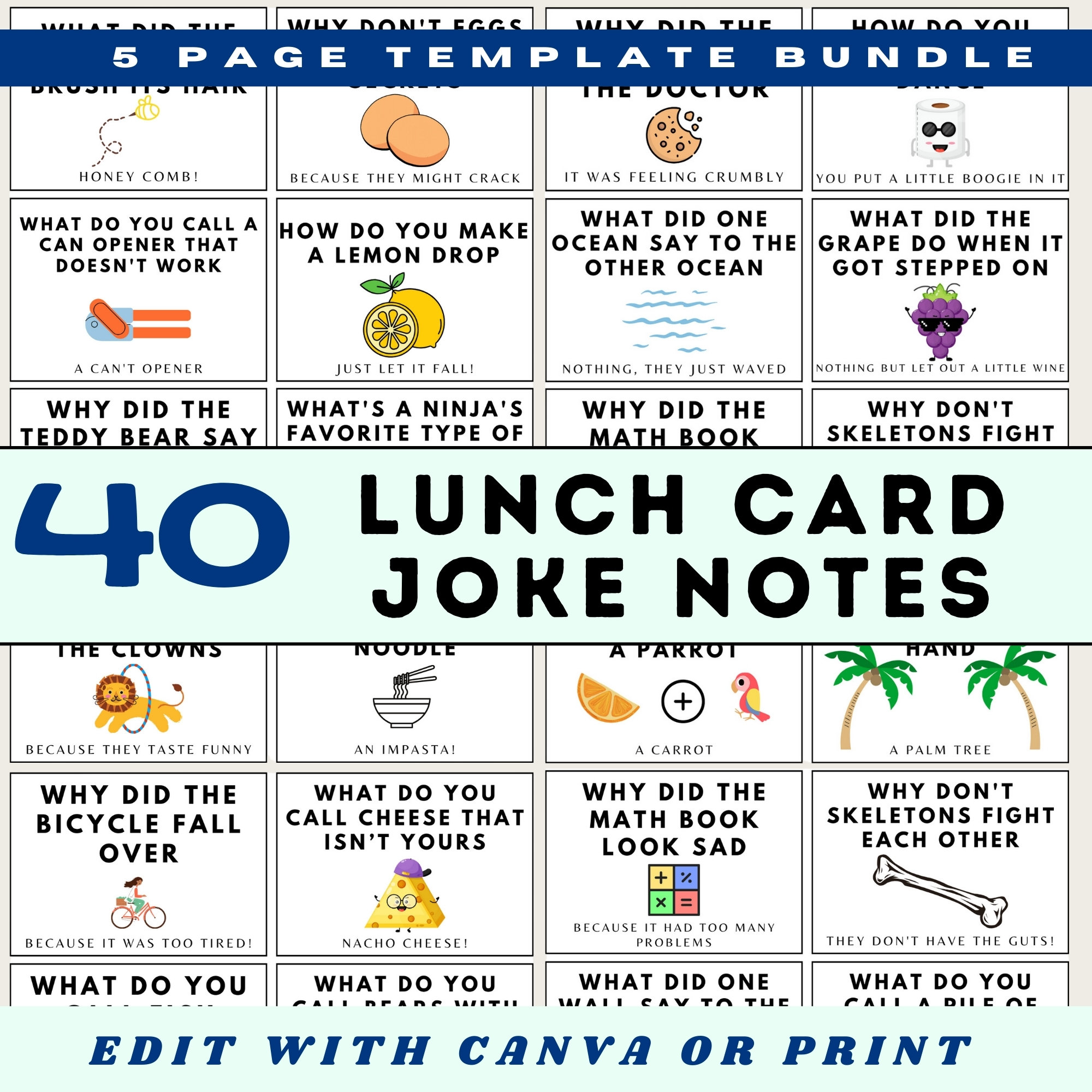 Lunchbox Jokes Printable, Editable Lunch Box Notes, Jokes for Kids ...