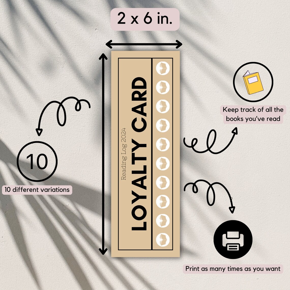 10 Printable Bookmark- Loyalty Card, Reading Log Bookmark, Book Tracker ...