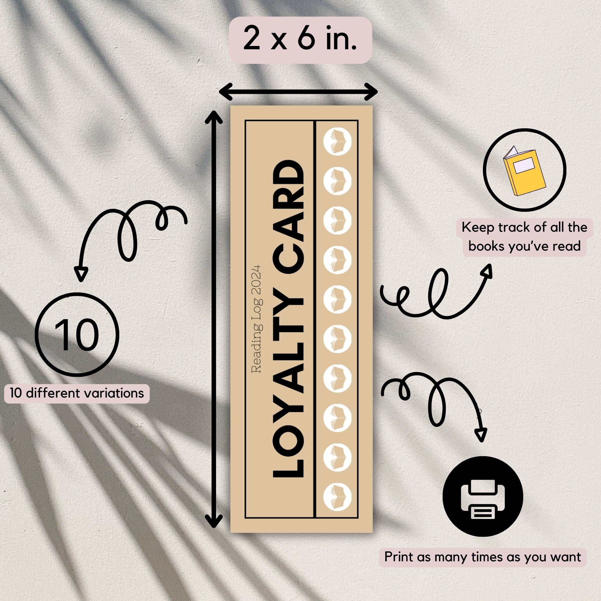 10 Printable Bookmark- Loyalty Card, Reading Log Bookmark, Book Tracker ...