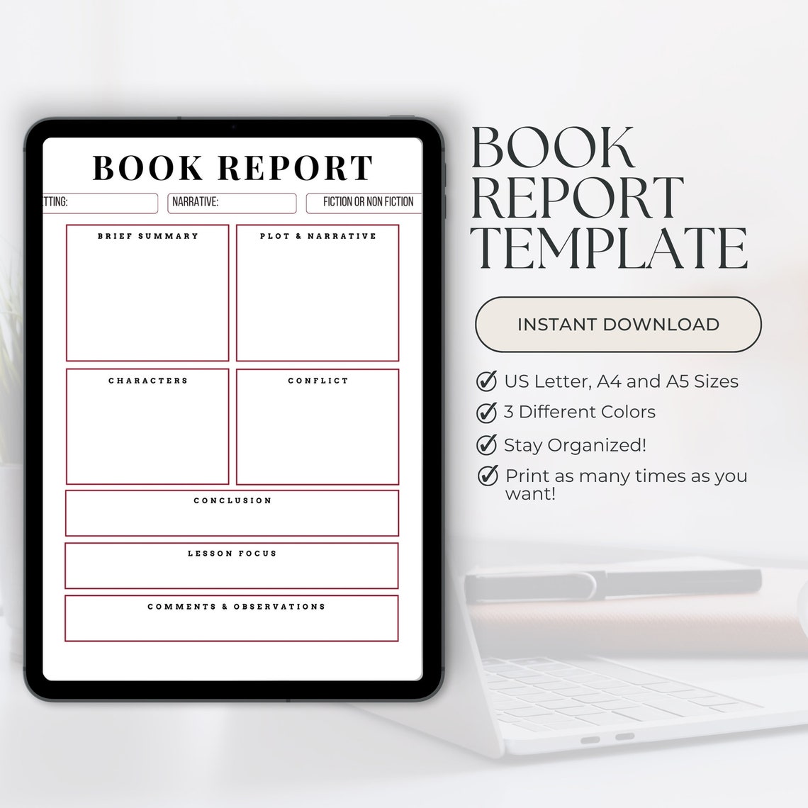 Printable Book Report Template, Book Report for Kids, Printable Book ...