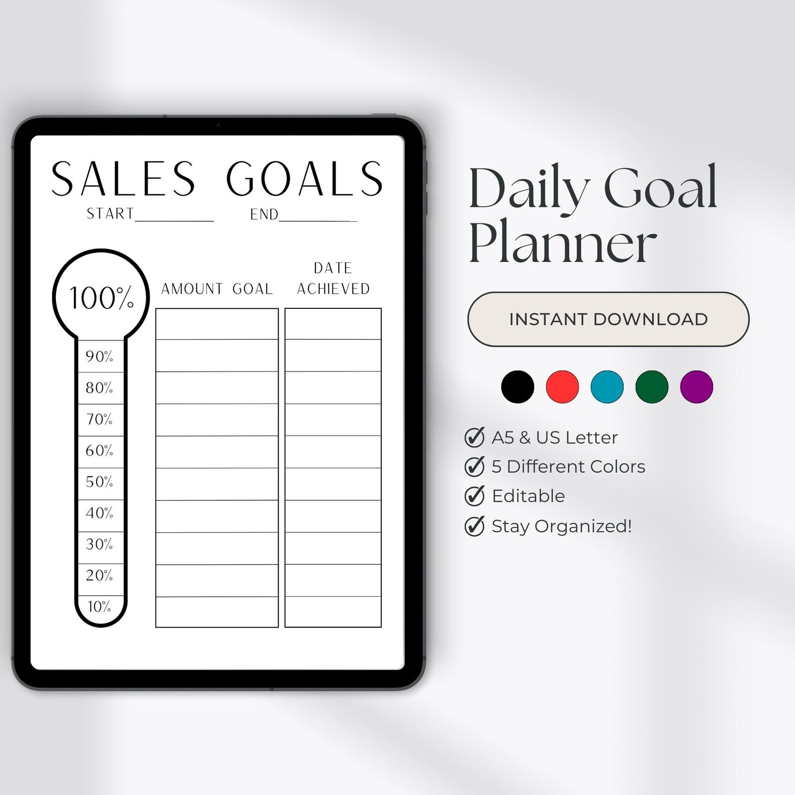 Printable Sales Goal Tracker, Simple Finance Thermometer Chart Tracker ...