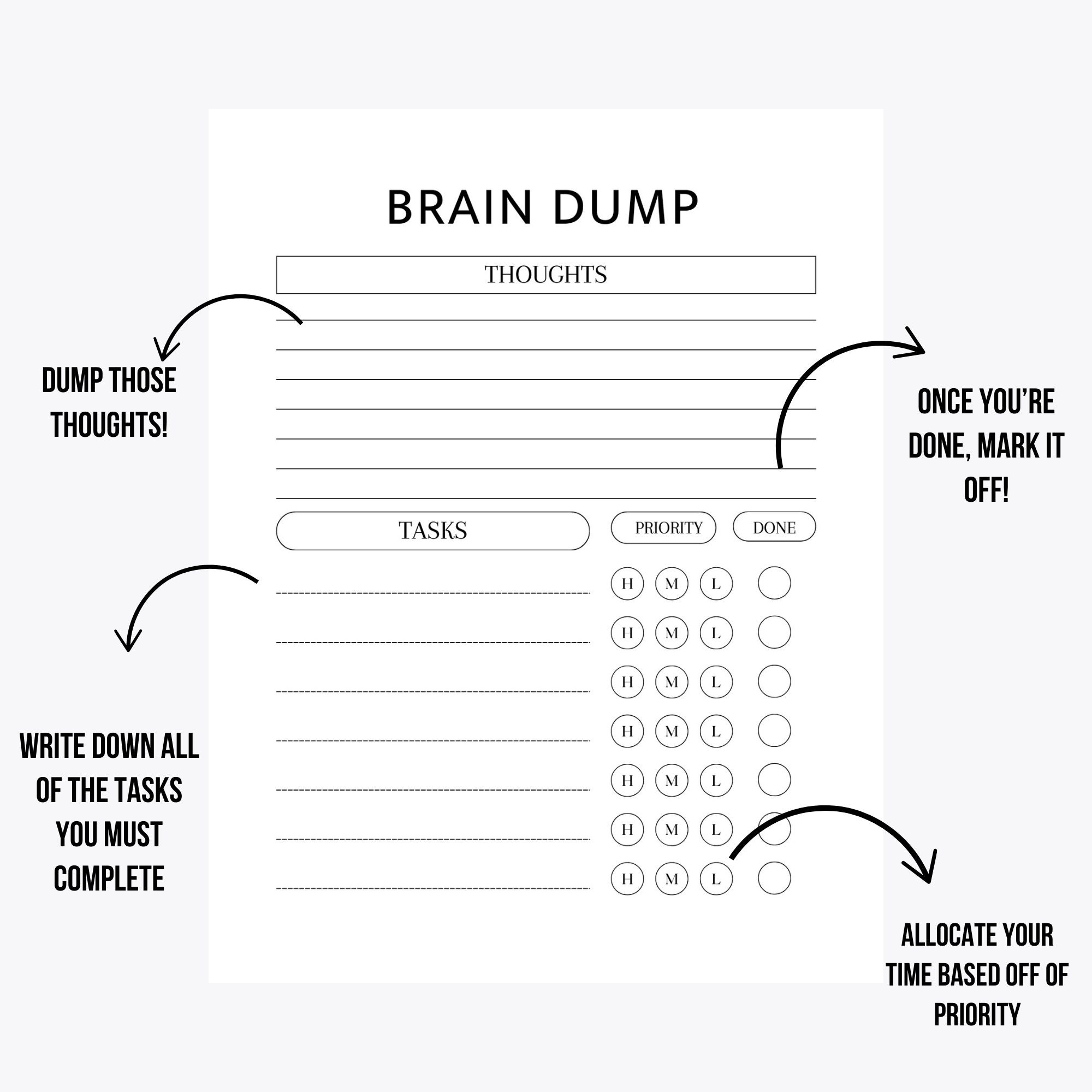 Brain Dump Planner Printable, ADHD Planner Pages, Productivity Planner ...