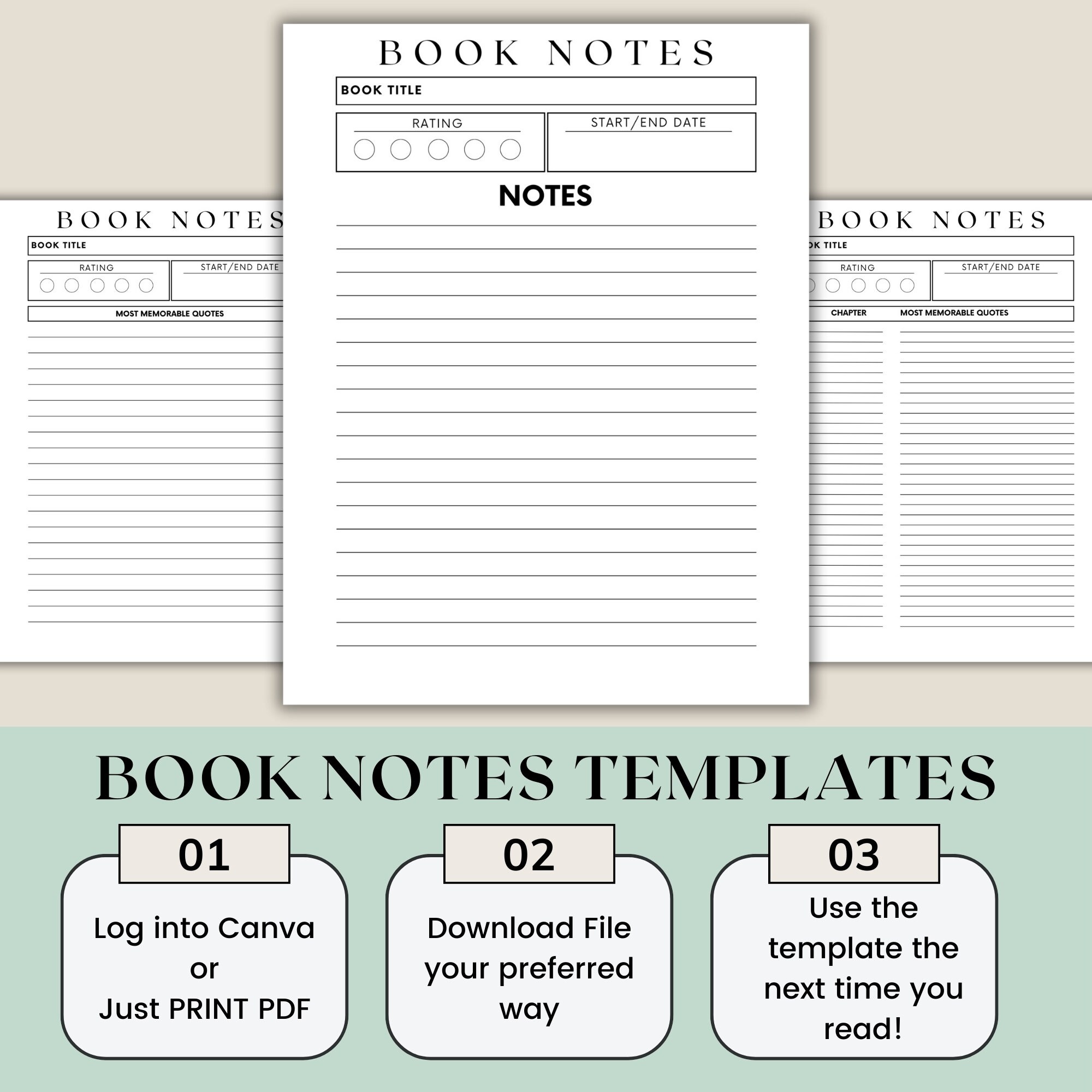 Book Review Notes Template, Book Tracker Review, Reading Lover Gift ...