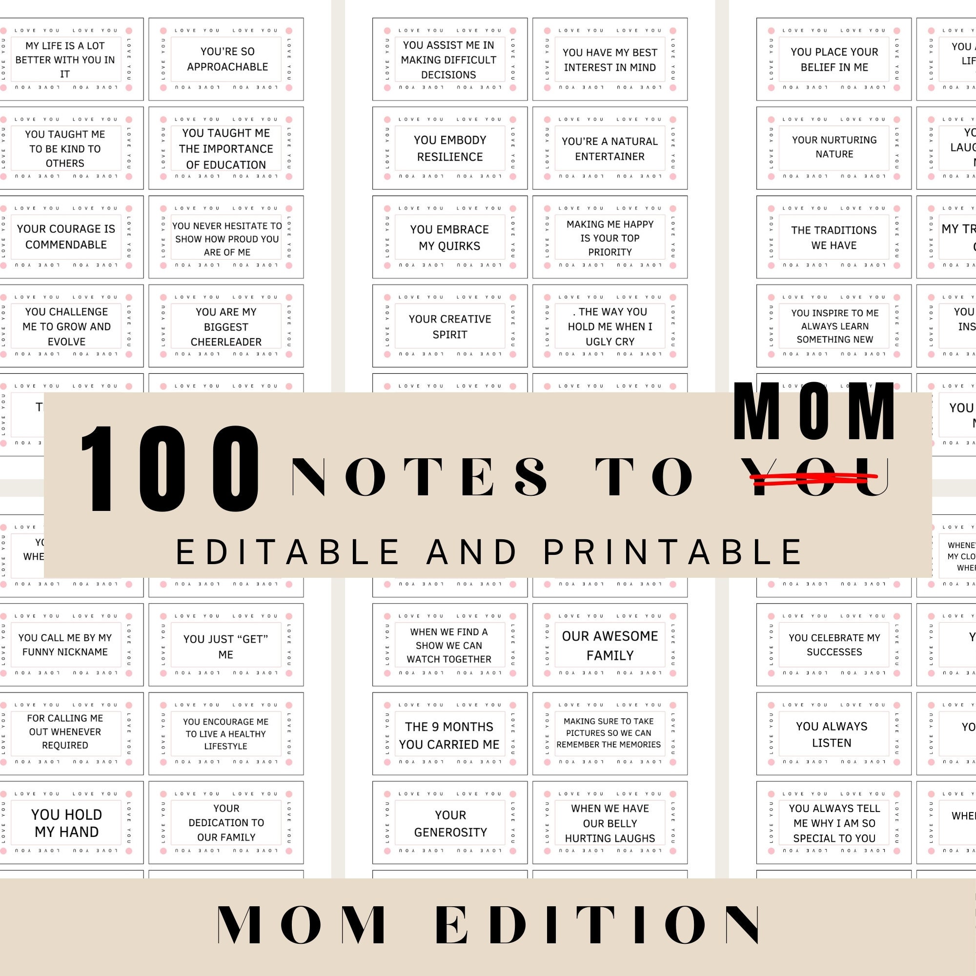 Reasons Why I Love My Mom, Appreciation Messages, Printable Love Notes ...